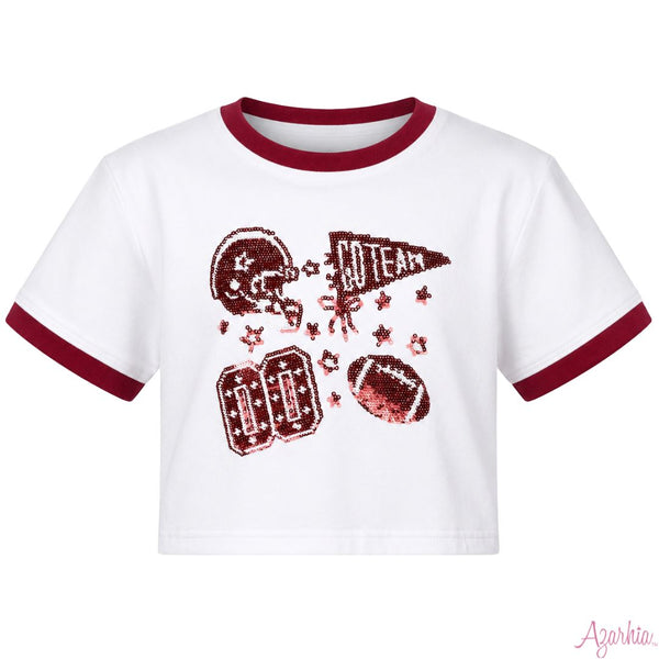 Sequin Football Elements Boxy Tee Maroon – Bead Shack Kids Boutique