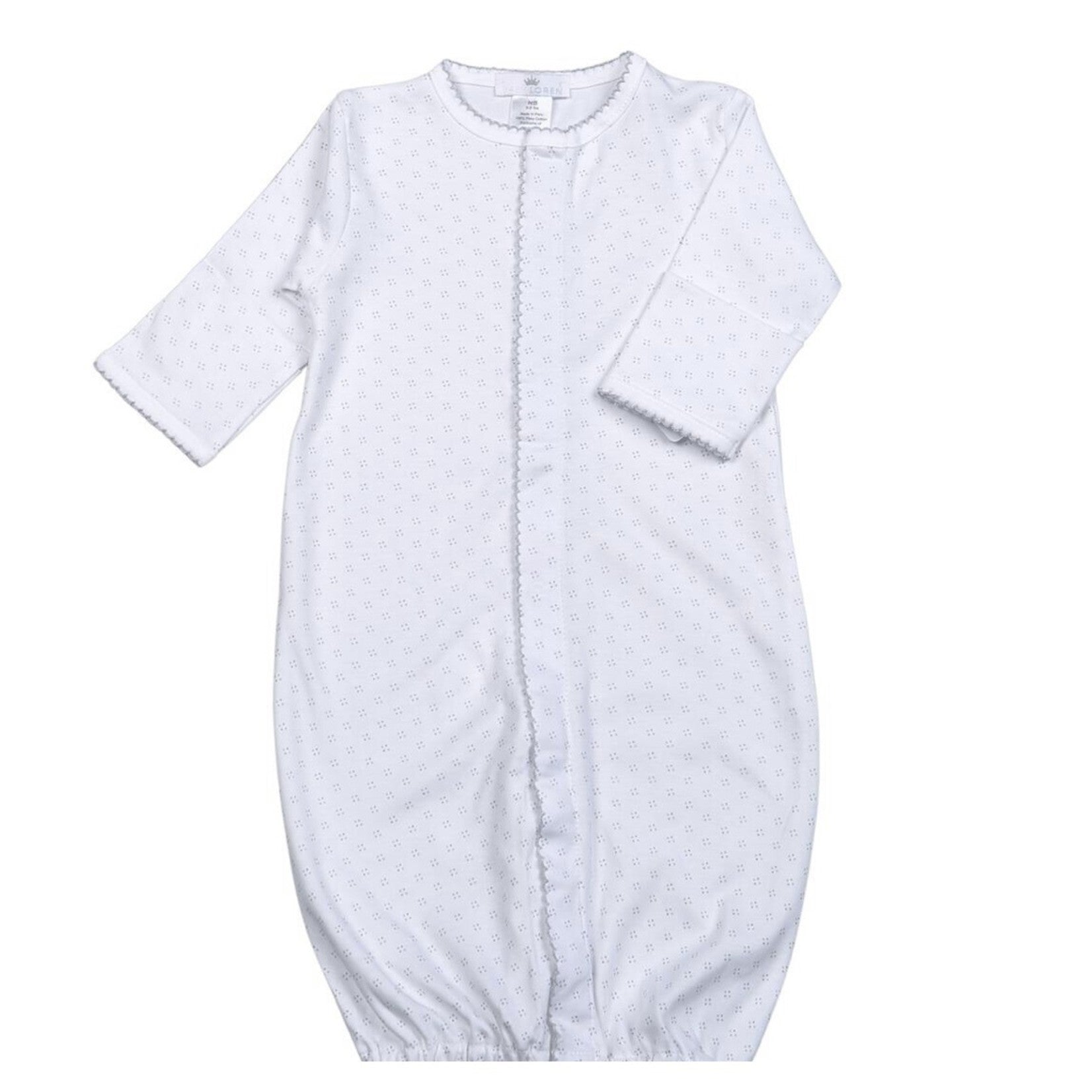 BABY LOREN GREY DOTS PIMA GOWN WITH GREY TRIM – Bead Shack Kids Boutique